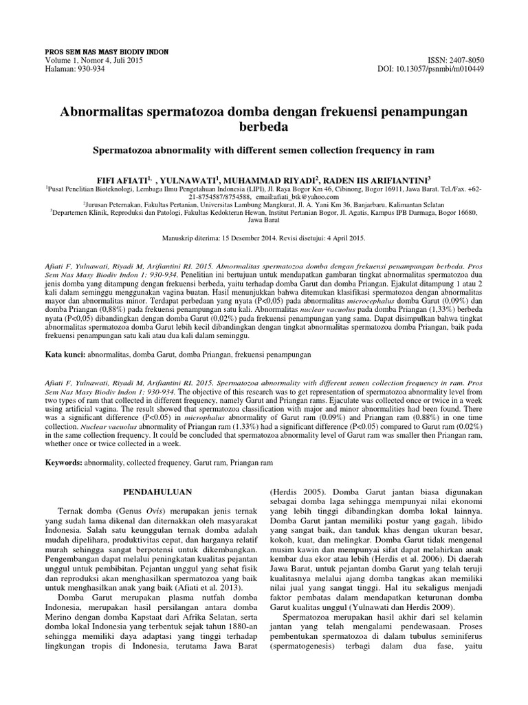 Abnormalitas Spermatozoa Domba Dengan Frekuensi Penampungan Berbeda | PDF