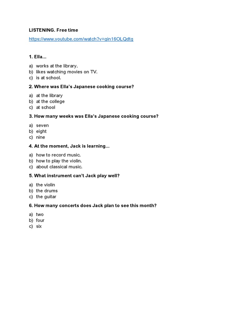 Listening 5. Free Time | PDF