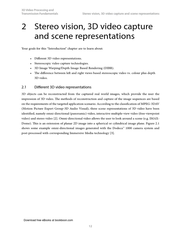 Chapter 2 - Stereo Vision-3d Video Capture and Scene Representations ...