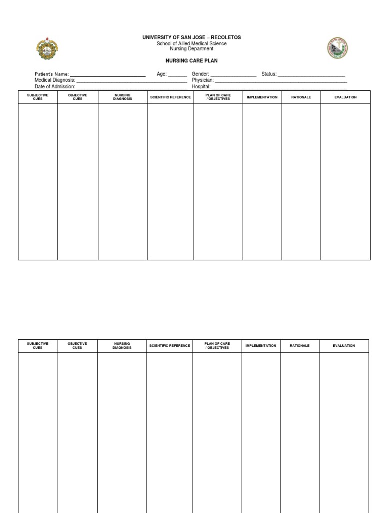 Nursing Care Plan Form TO PRINT | PDF