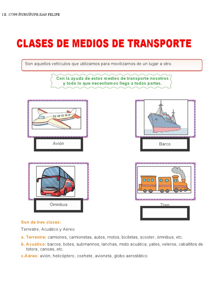 Clases de Medios de Transporte para Segundo Grado de Primaria | PDF | Transporte