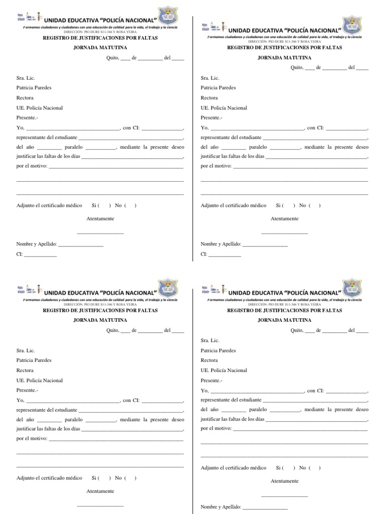 Formato para Justificar Faltas | PDF | Cumplimiento de la ley | Crimen ...