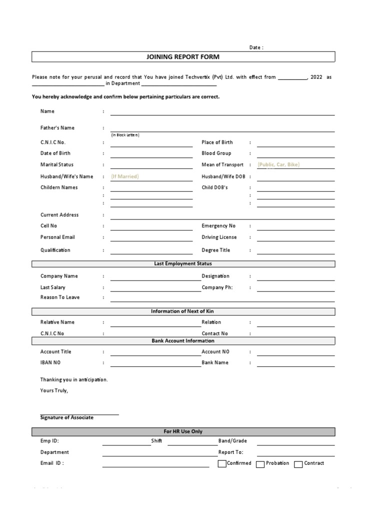Joining Report Form | PDF
