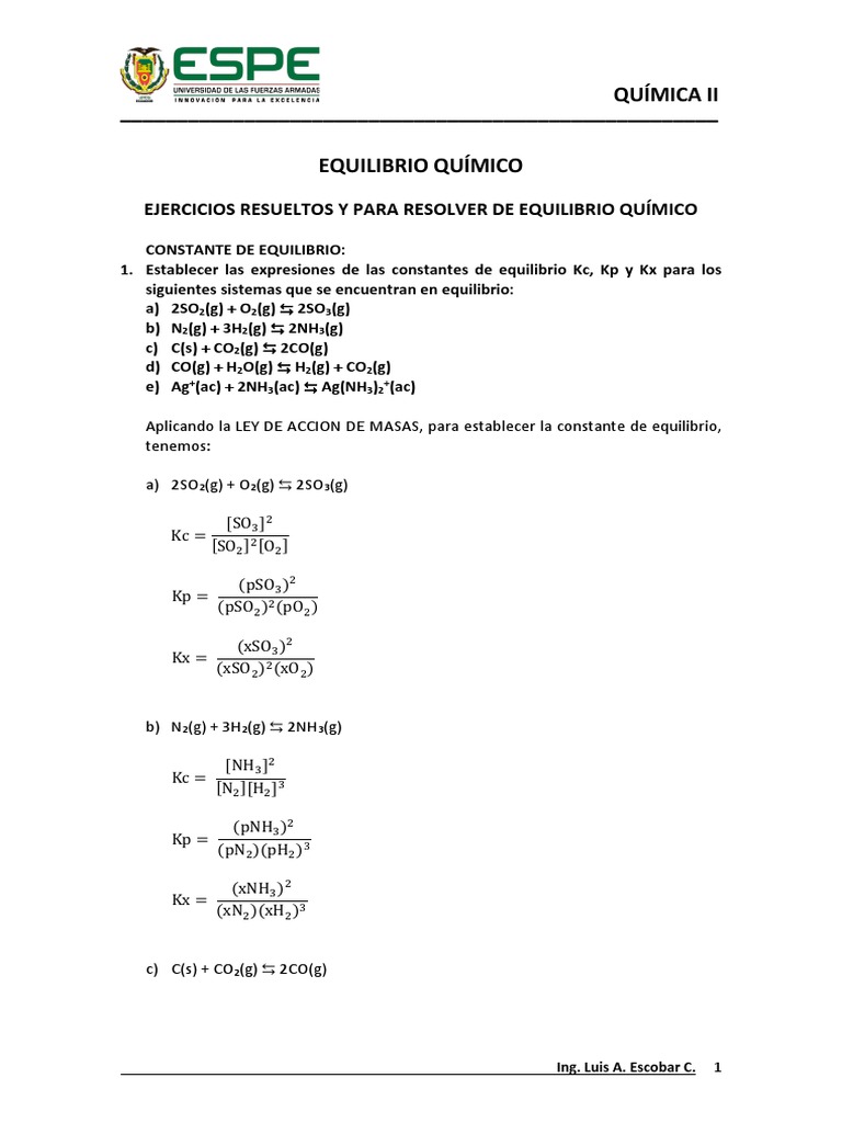 Ejercicios Resueltos Equilibrio Qui769mico | PDF | Equilibrio químico | Amoníaco