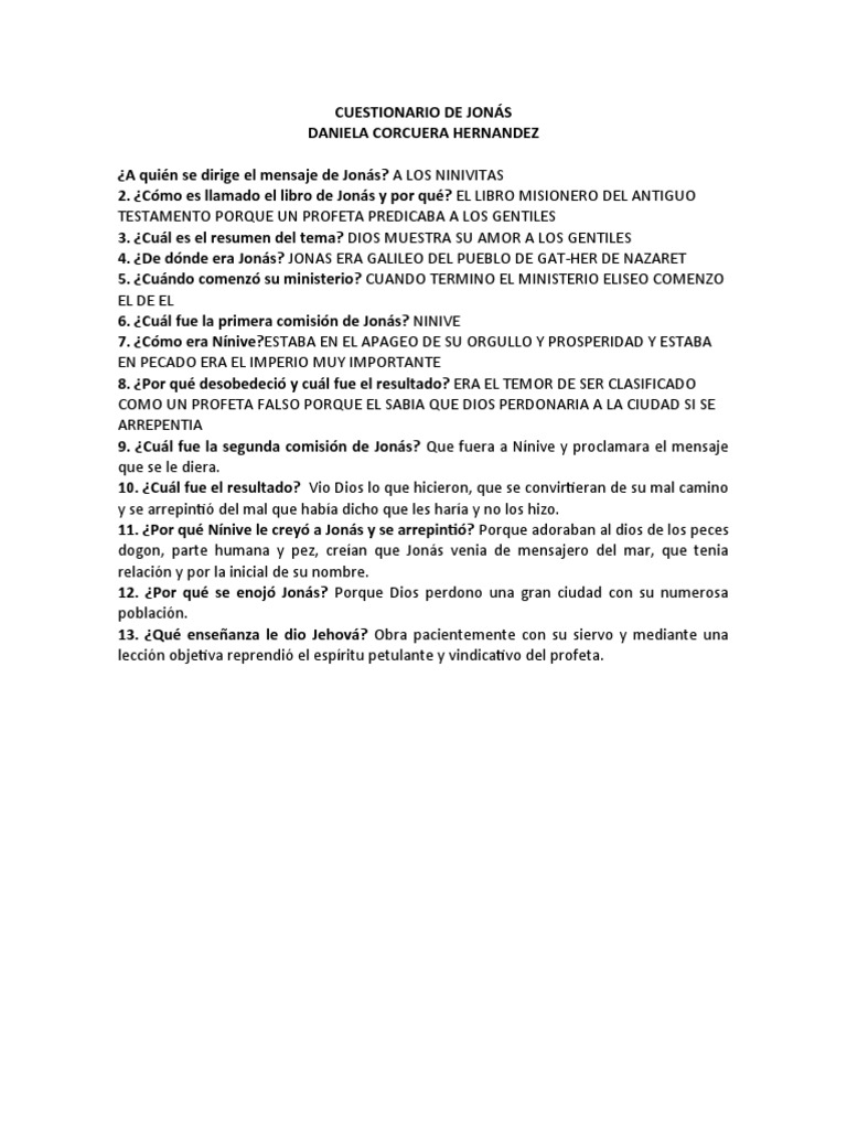 Cuestionario sobre el Profeta Jonás | PDF