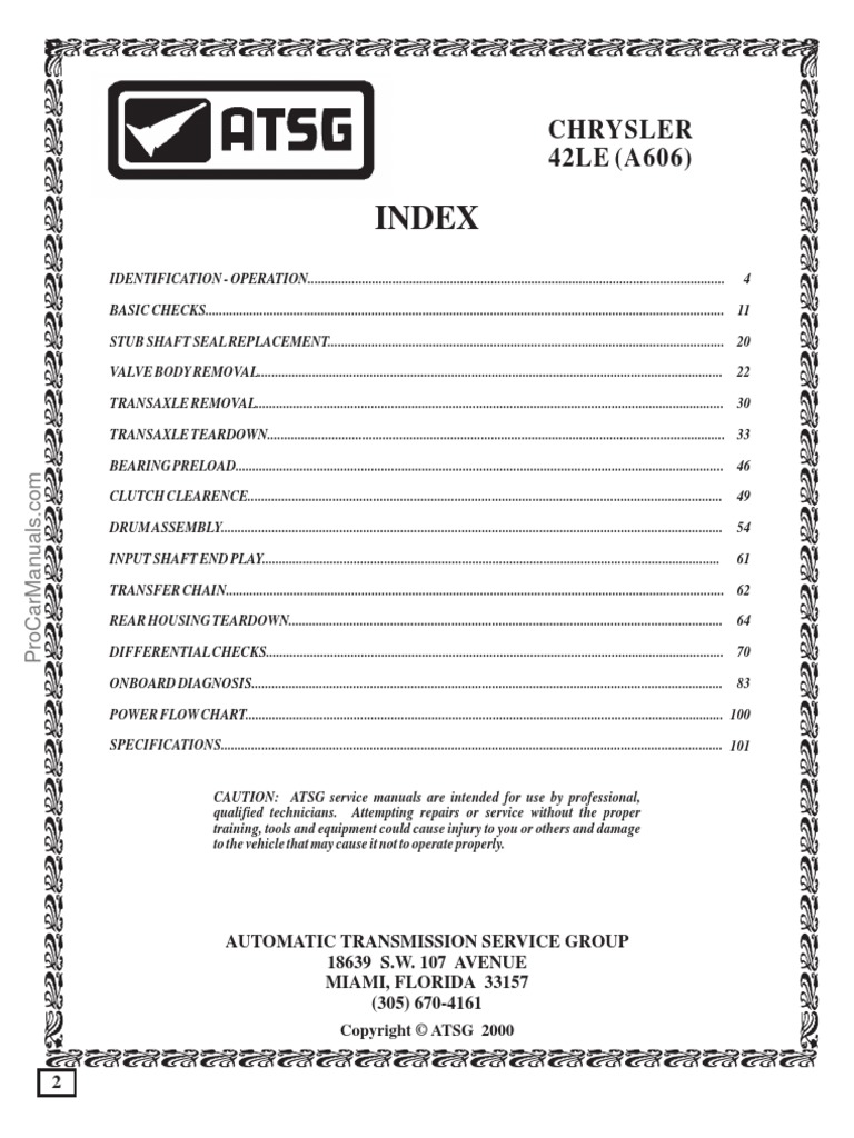 Chrysler 42le A606 Atsg Automatic Transmission Service Group | PDF ...