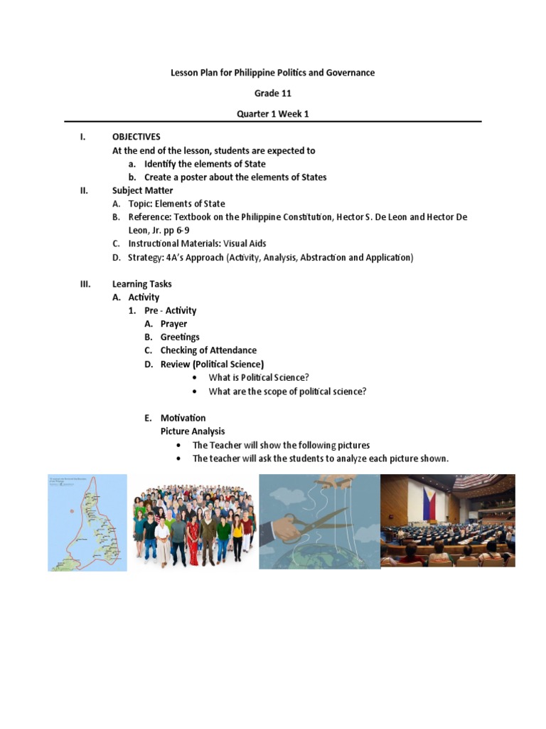 Lesson Plan For Philippine Politics and Governance | PDF | Lesson Plan ...