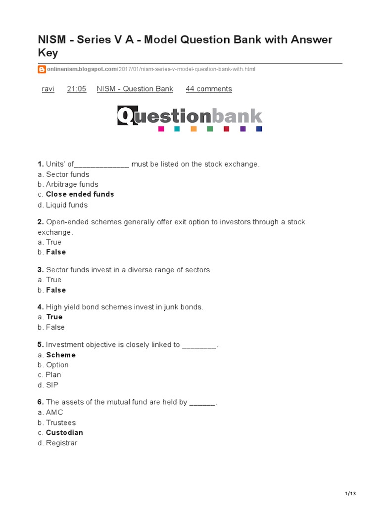 NISM - Series V A - Model Question Bank With Answer Key | PDF ...