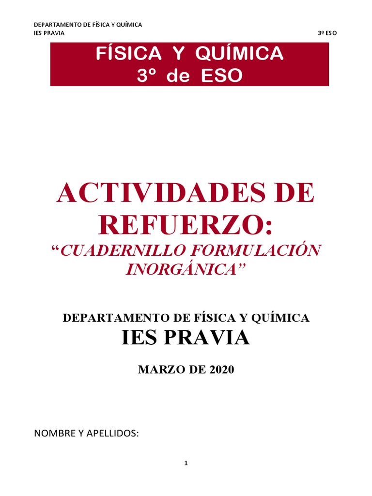 Actividades de Refuerzo:: Física Y Química 3º de ESO | PDF | Compuestos ...