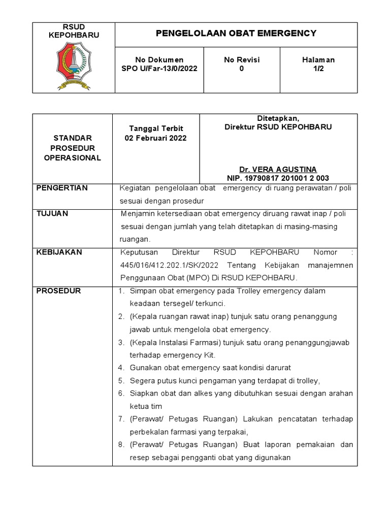 Prosedur Pengelolaan Obat Emergency RSUD | PDF