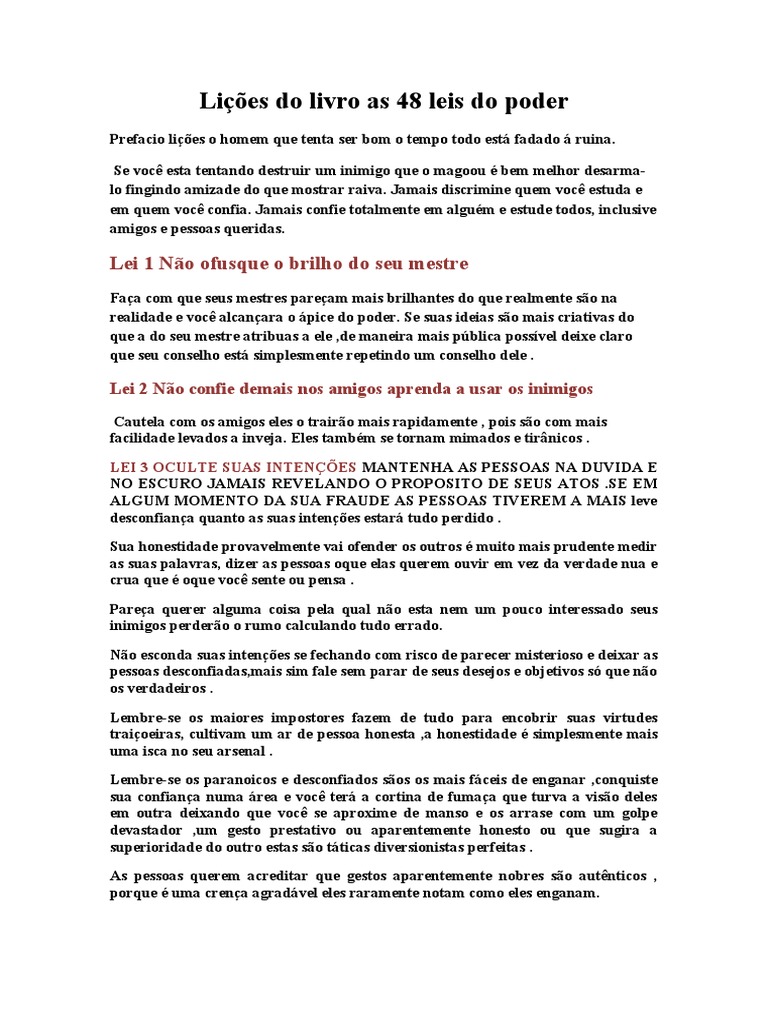 Lições Do Livro As 48 Leis Do Poder | PDF