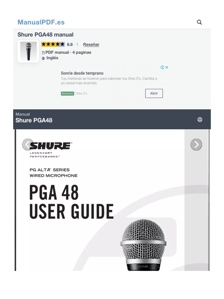 Manual Shure PGA48 (4 Páginas) | PDF | Informática