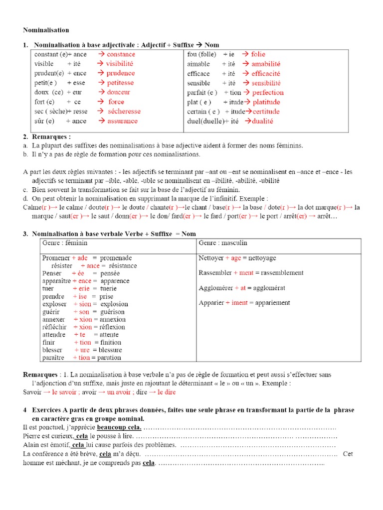 La Nominalisation À Base Verbale Et Adjectivale | PDF