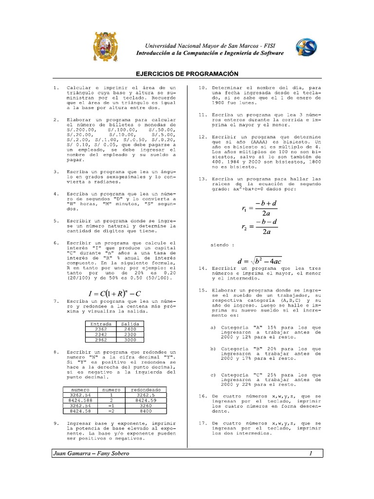Ejercicios Programacion 1 San Marcos | PDF