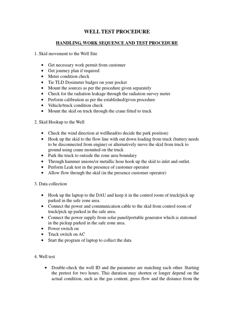 Well Test Procedure - Method Statement at Site | PDF | Truck | Crane ...