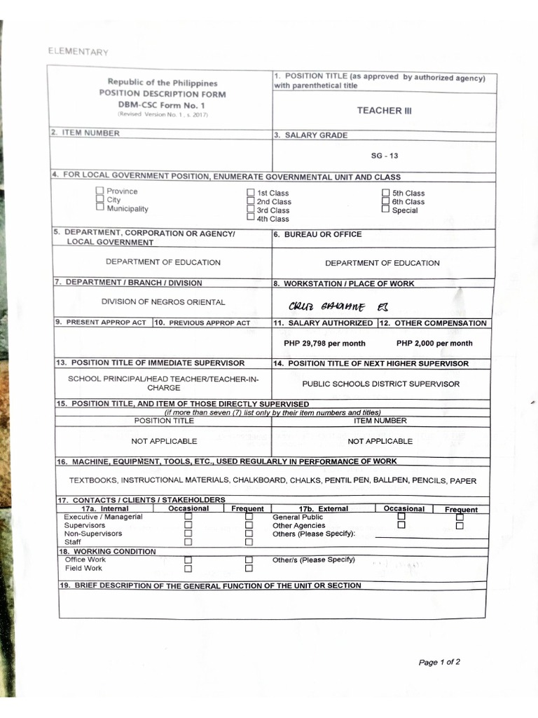 CSC FORM 1 - Position Description Form | PDF