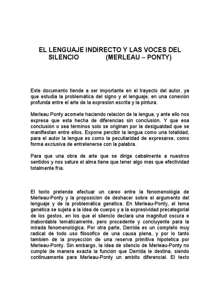 Lenguaje y Silencio en Merleau-Ponty | PDF | Filosofía | Ficción general