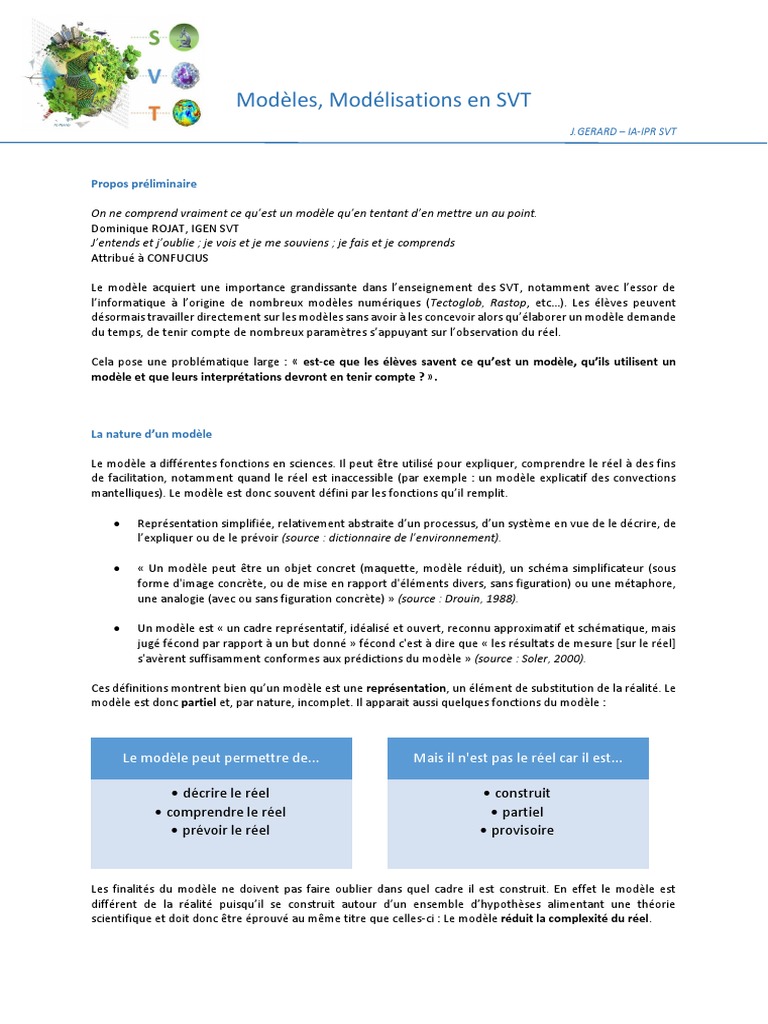 Importance et Évolution des Modèles en SVT | PDF | Modèle mathématique ...