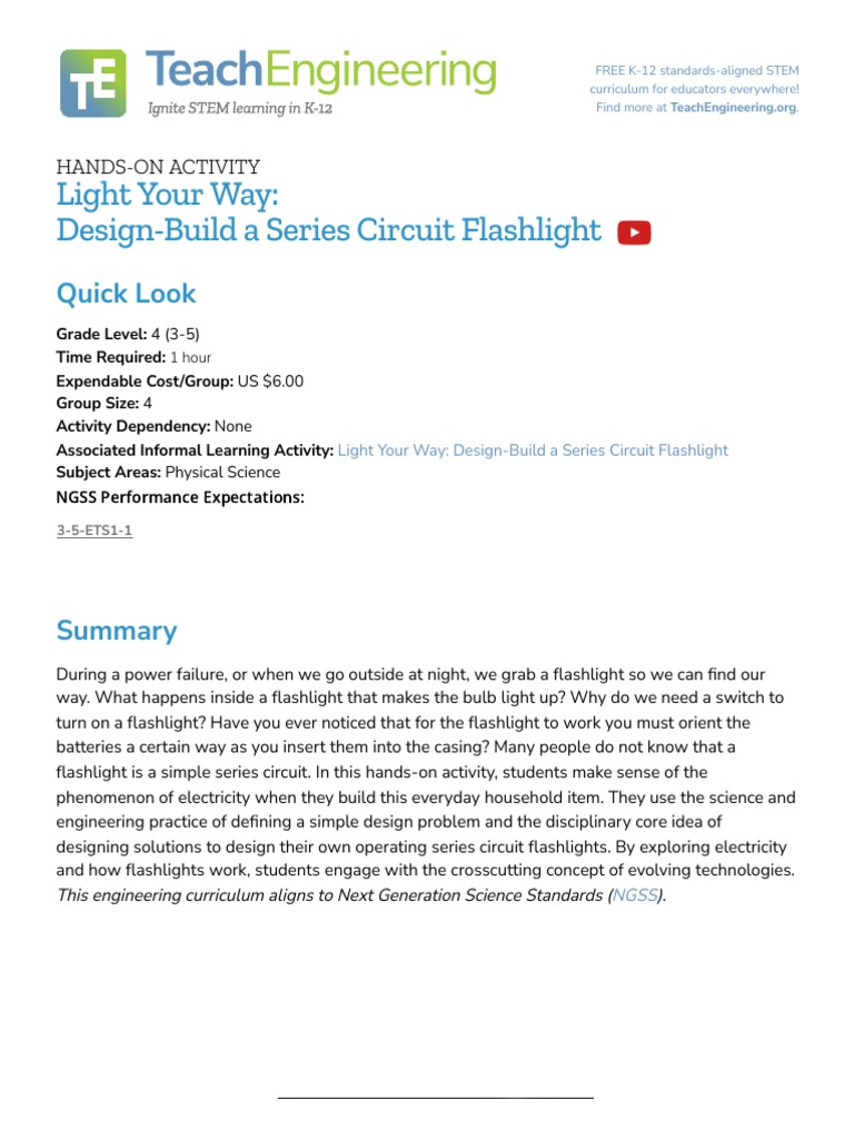 Light Your Way - Design-Build A Series Circuit Flashlight - Activity ...