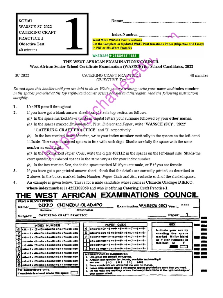 Free WAEC Catering Craft Practice Past Questions | PDF | Foods | Menu