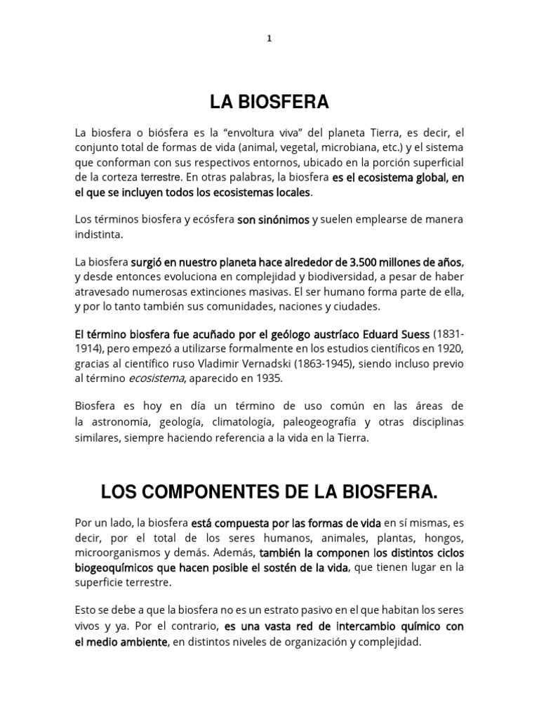 Importancia y componentes de la biosfera | PDF | Tierra | Vida