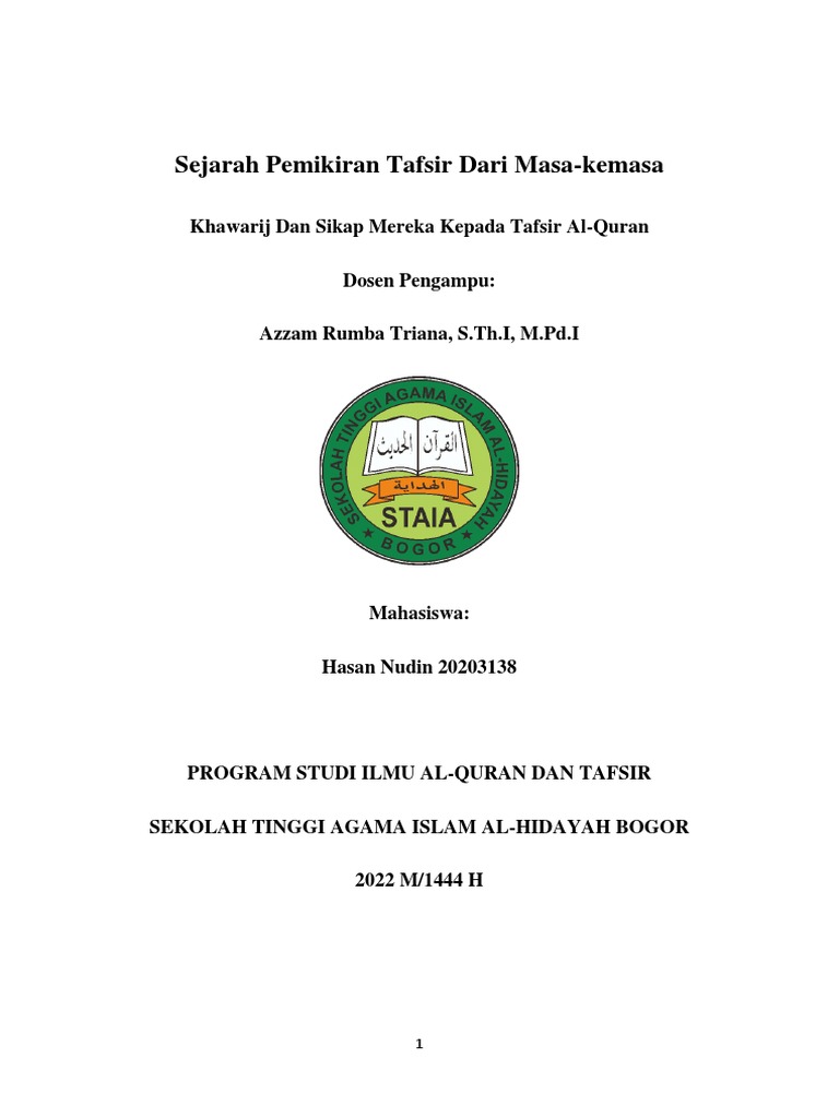 Sejarah Pemikiran Tafsir Dari Masa-Kemasa | PDF