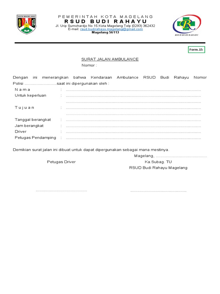 FORMULIR (15) Surat Jalan Ambulance | PDF