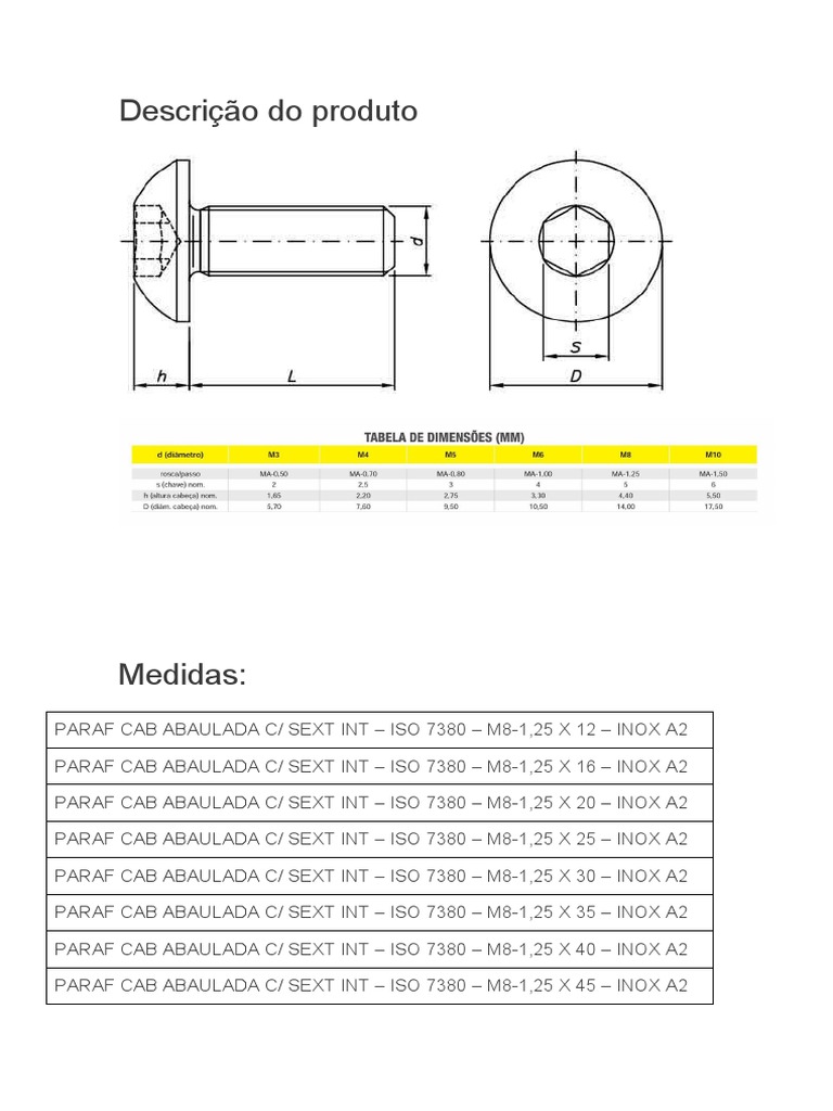 Parafuso Allen Cab. Abaulada | PDF