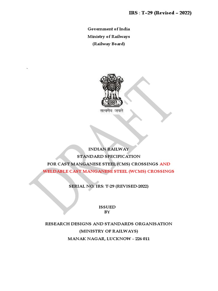 IRS Specification For CMS & WCMS-IRS-T-29-Revised 2022 | PDF | Casting ...