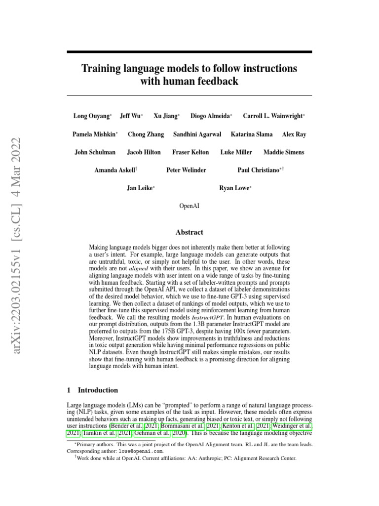 Training Language Models To Follow Instructions With Human Feedback ...