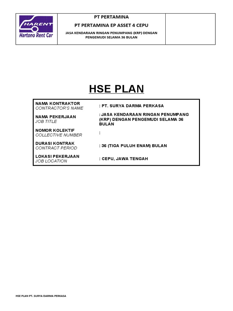 HSE PLAN SDP - PEP Asset 4 Field Cepu W-Correction 05.03.19 | PDF
