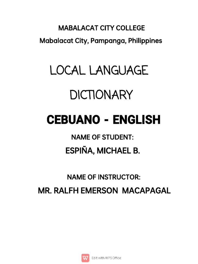 Local Language Dictionary Cebuano English | PDF | Noun | Adjective