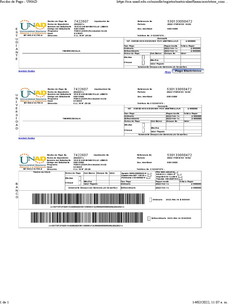 Recibo Derecho de Grado Joice | PDF | Bancario | Servicios financieros
