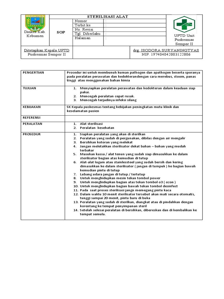 SOP Sterilisasi Alat | PDF