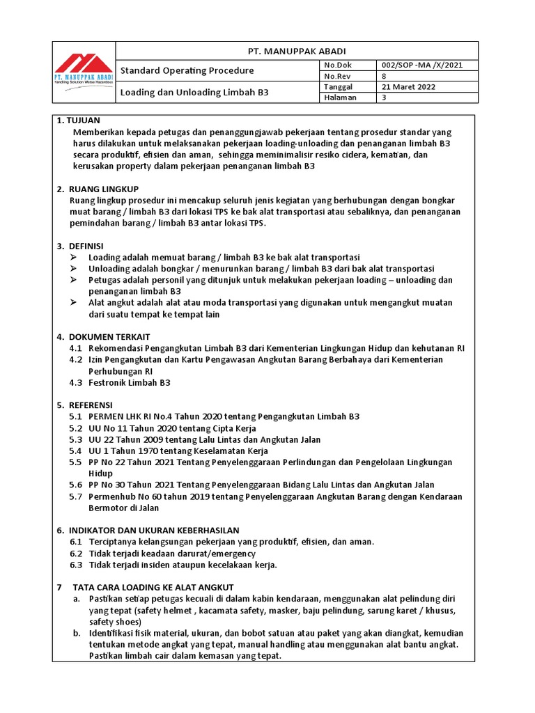 Prosedur Loading Unloading Limbah B3 | PDF | Bisnis | Teknologi & Rekayasa