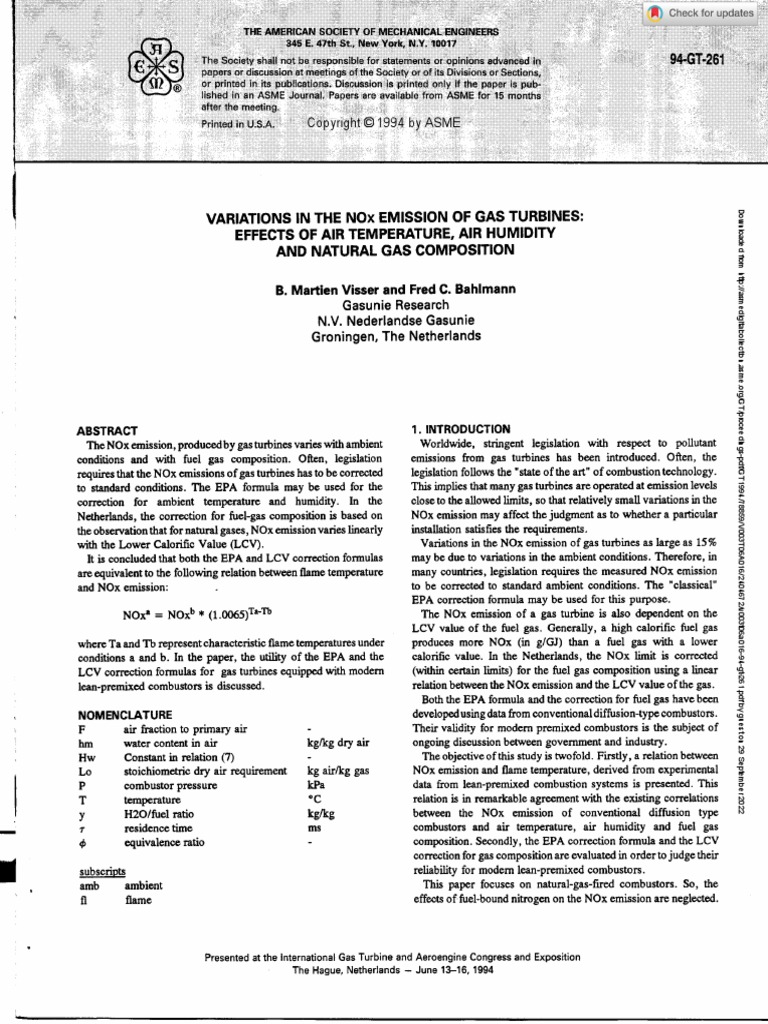 Variations in The NOx Emission of Gas Turbines - Effects of Air ...