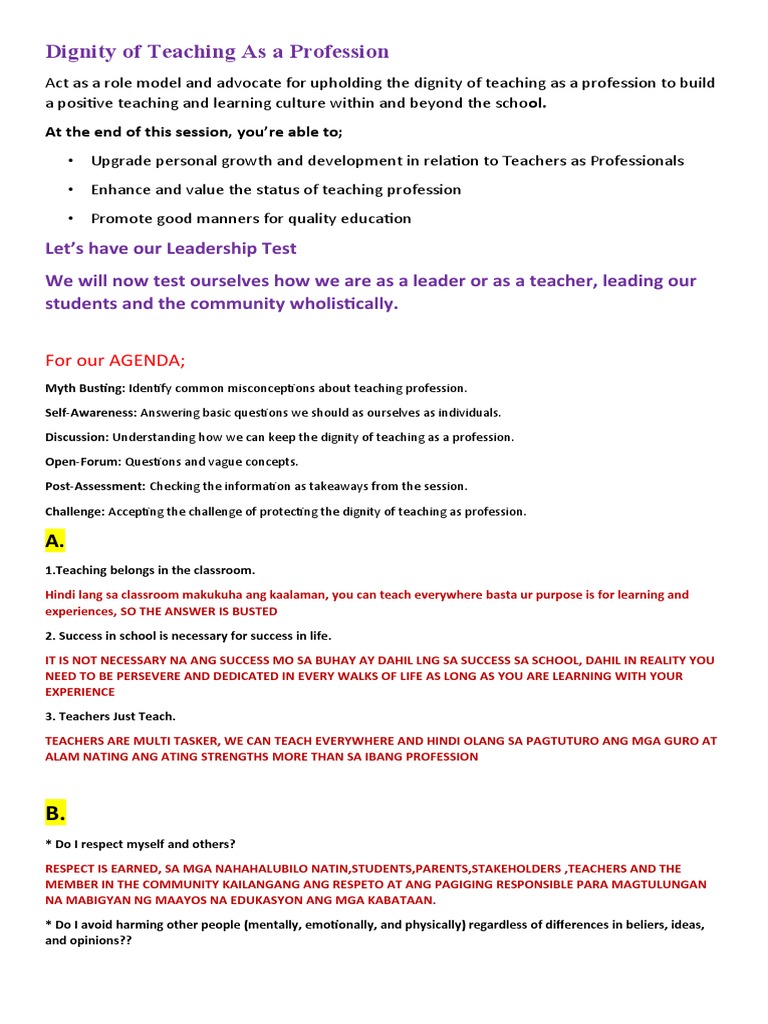 Dignity of Teaching As A Profession SCRIPT | PDF | Teachers | Disciplines