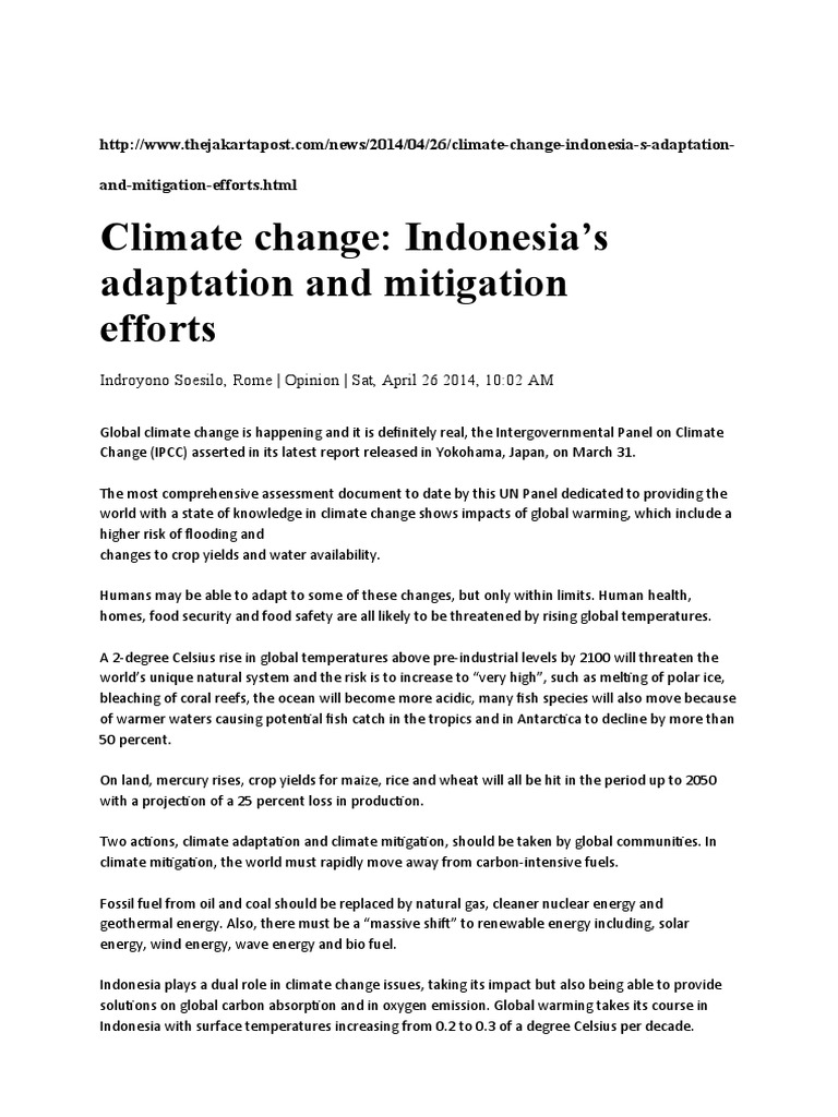 The Jakarta Post - Climate Change - Indonesia's (2014) | PDF | Climate ...