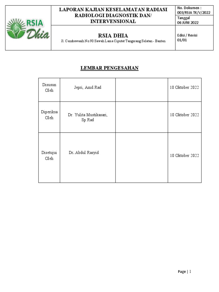 LAPORAN KAJIAN KESELAMATAN RADIASI RSIA TK - Rev1.1 | PDF