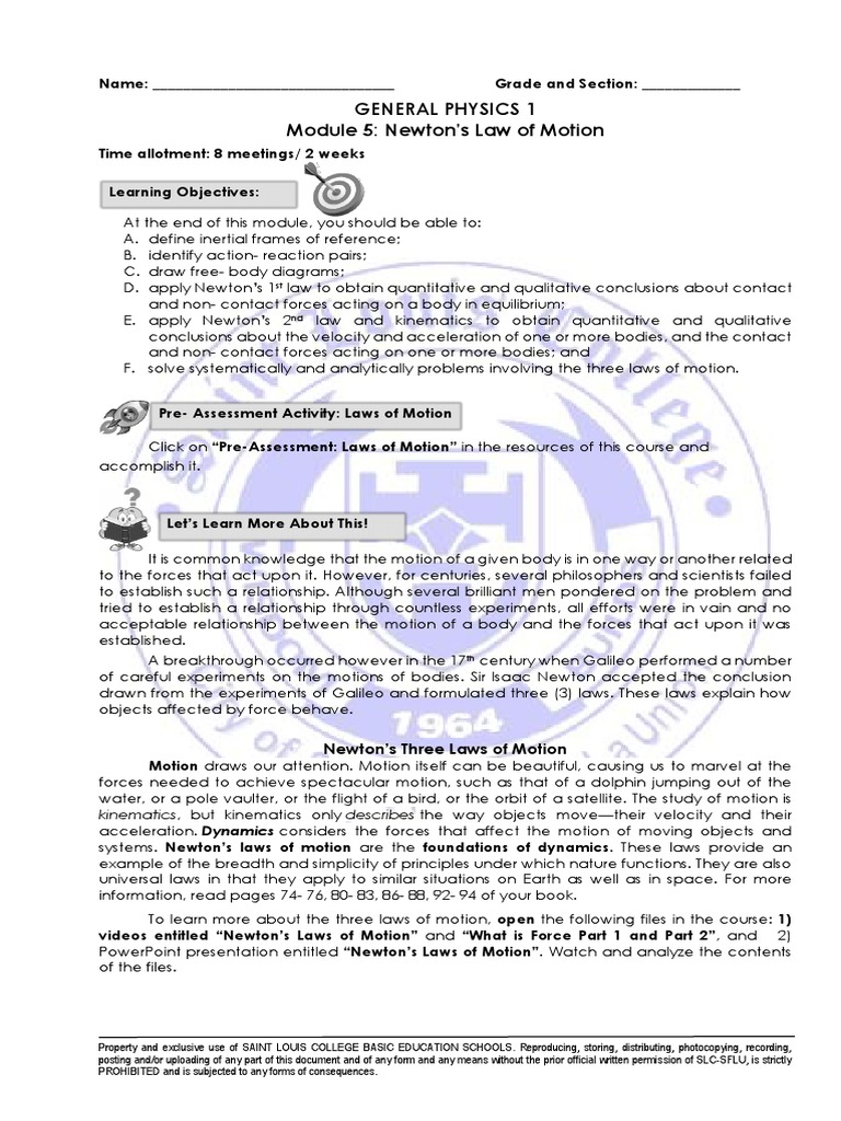 Gen Physics Module 5 - Online | PDF | Newton's Laws Of Motion | Force