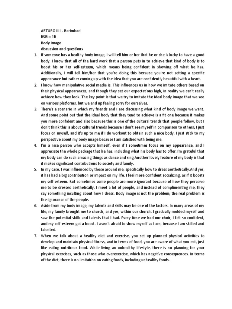 Reflection On Body Image BARIMBAD | PDF | Body Image | Self Esteem