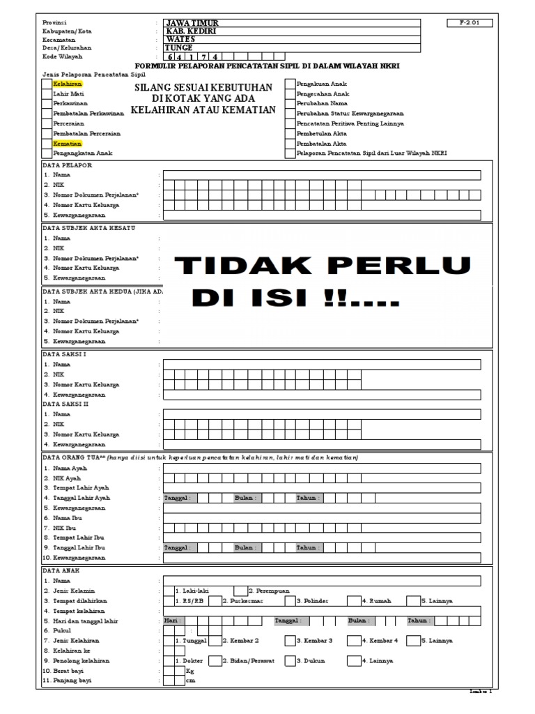 Panduan Pengisian Formulir F2.01 | PDF