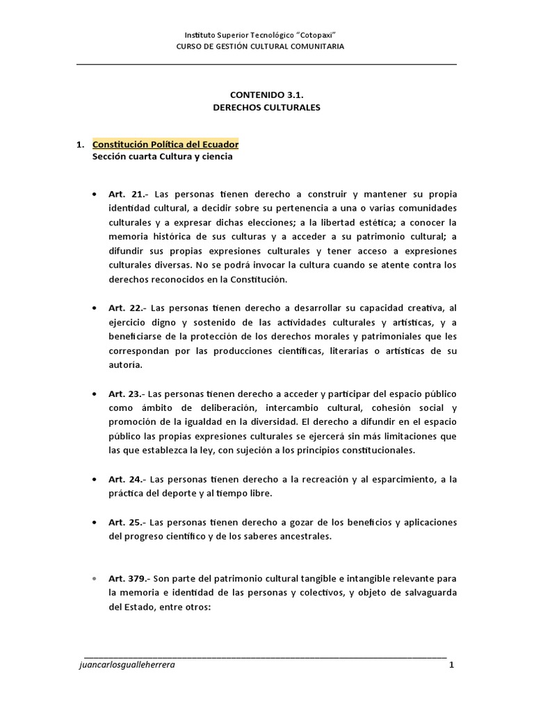 Apuntes Derechos Culturales | PDF | Patrimonio cultural | Ecuador