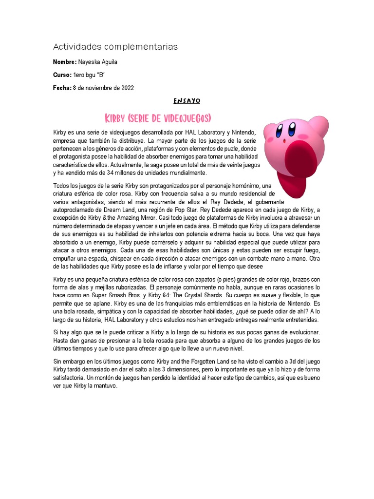 Análisis del personaje Kirby y su evolución a lo largo de la serie de ...