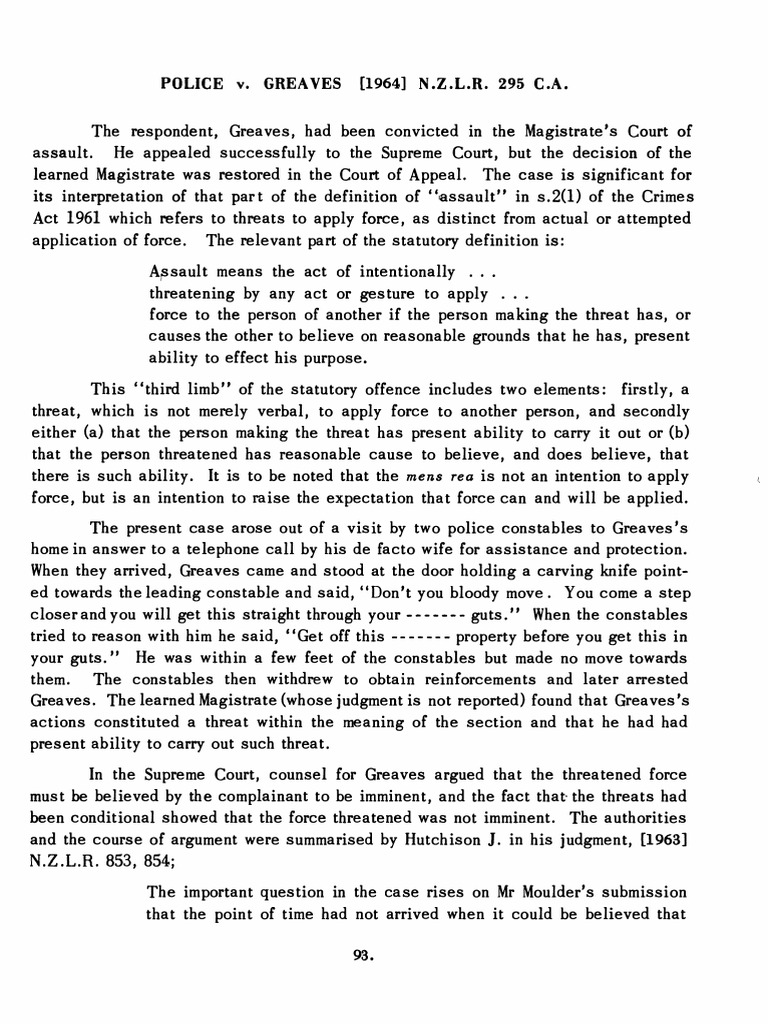 Police v Greaves | PDF | Assault | Common Law