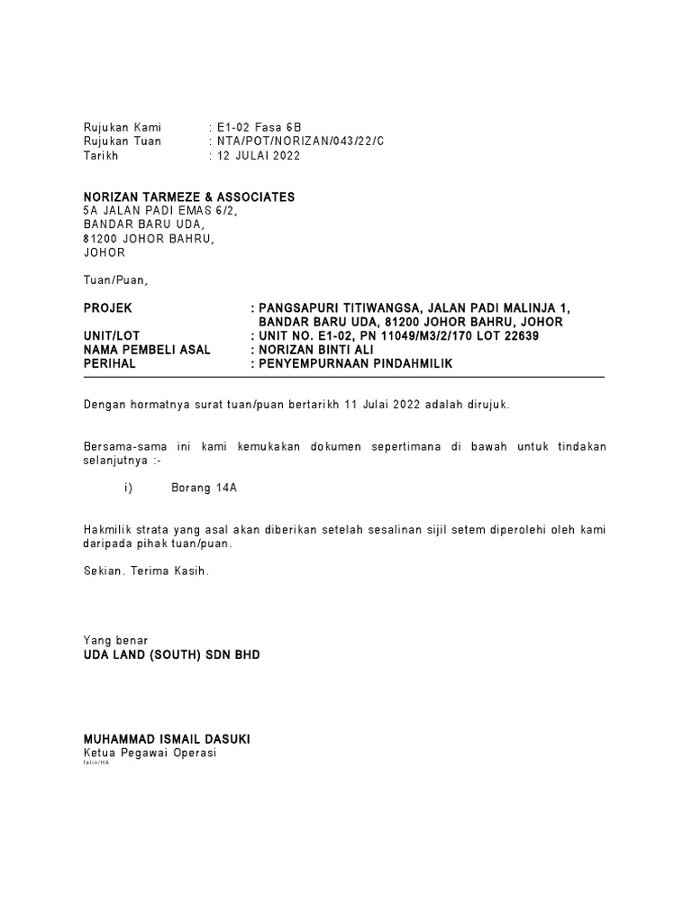 Memorandum Pindahmilik & Mohon Sijil Setem | PDF