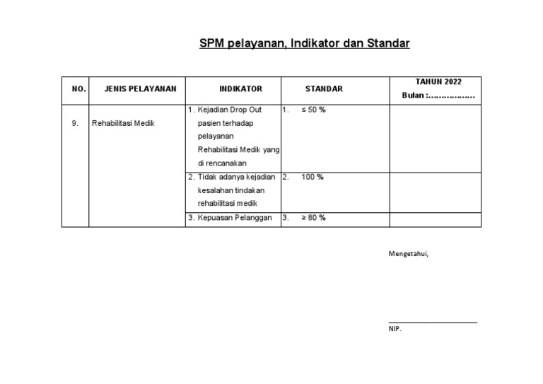 Format SPM Rehabilitasi Medik.. | PDF