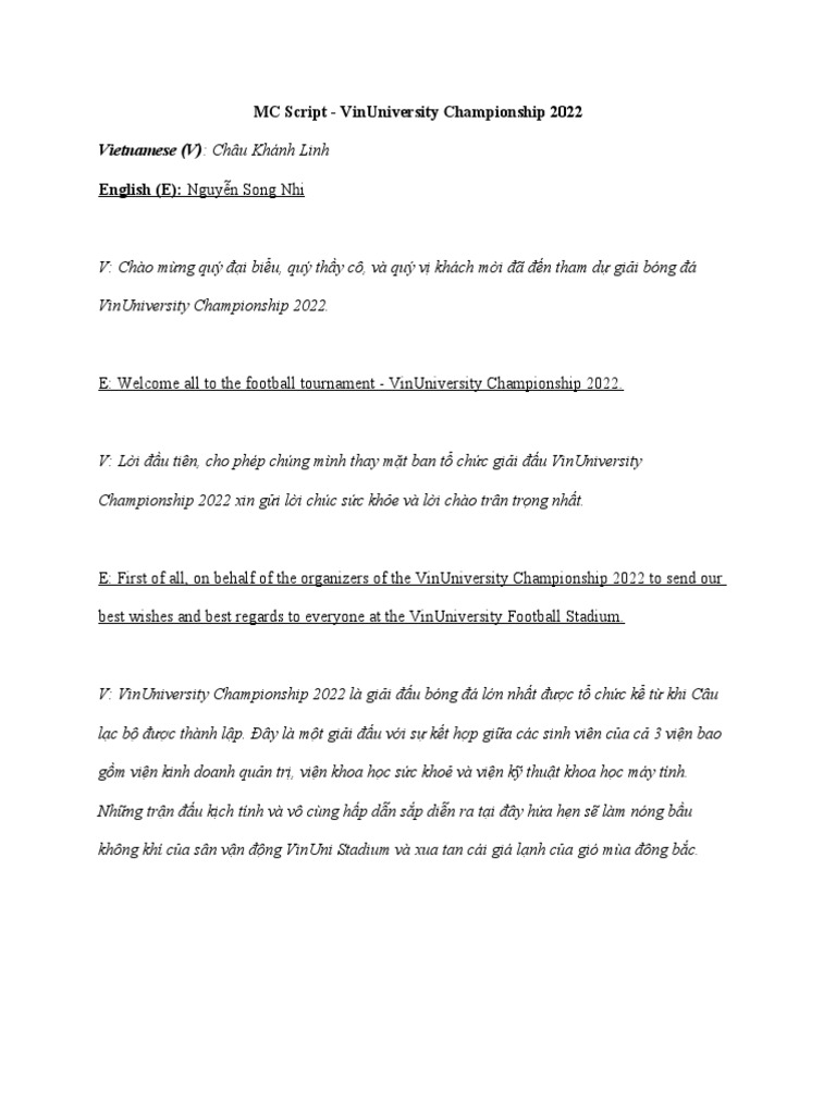 VUFC Championship 2022 Script | PDF