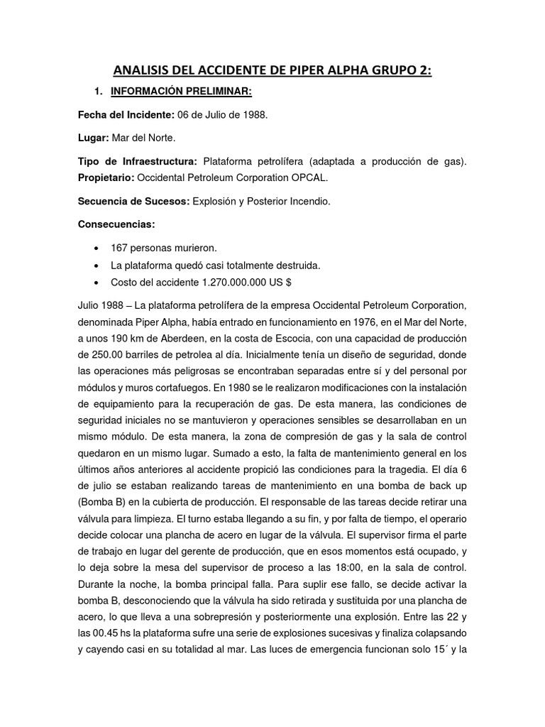 Analisis Del Accidente de Piper Alpha Grupo 2 | PDF