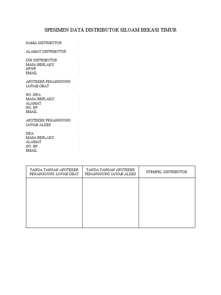 Spesimen Data Distributor Siloam Bekasi Timur | PDF | Game & Aktivitas ...